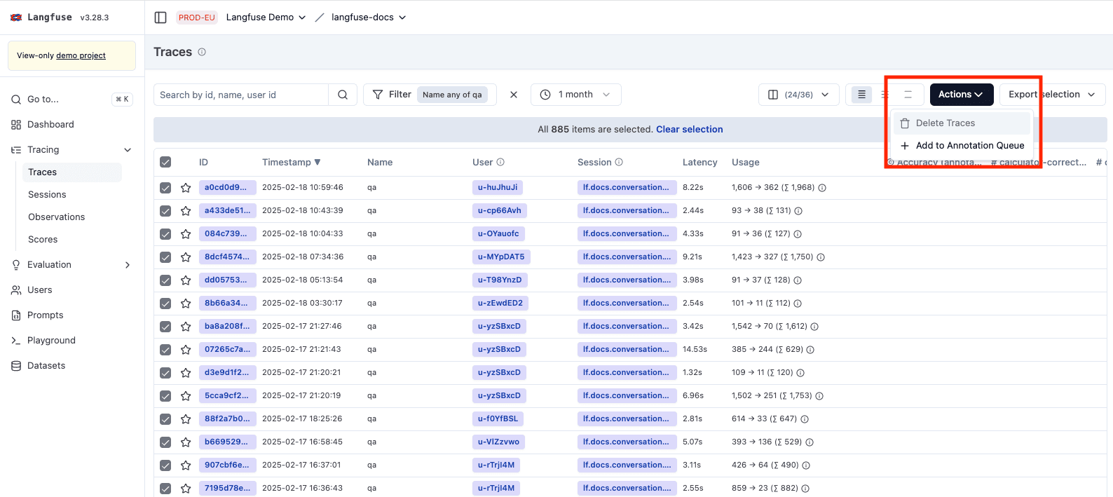 Data Deletion - Langfuse