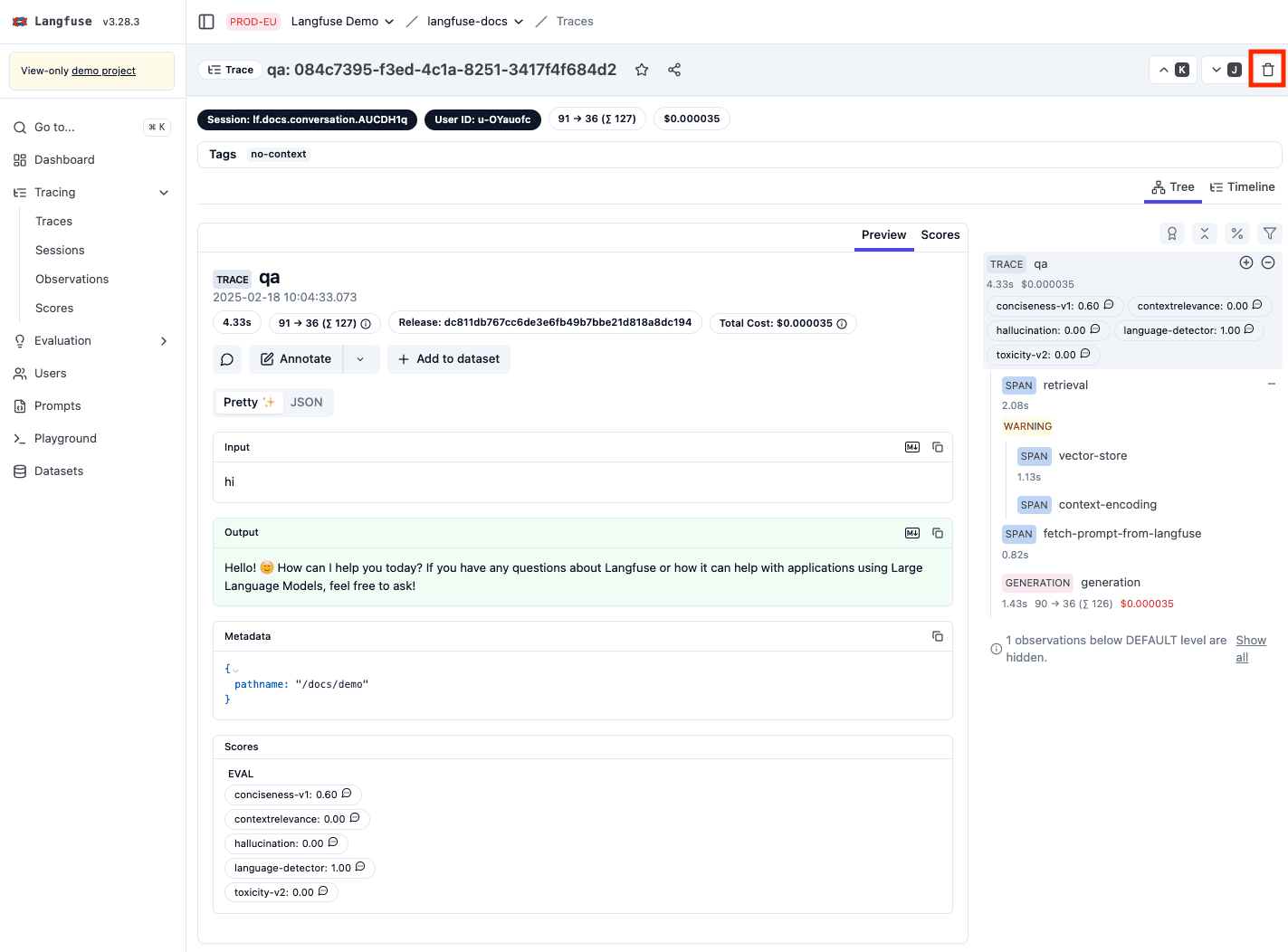 Data Deletion - Langfuse
