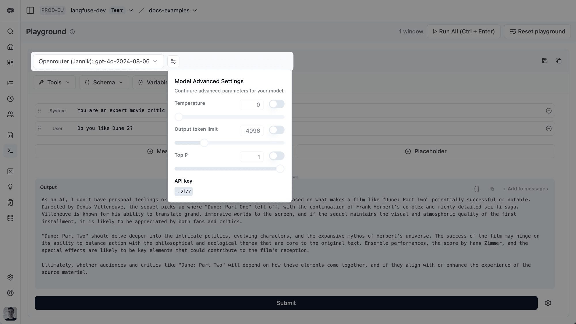 LLM Playground - Langfuse