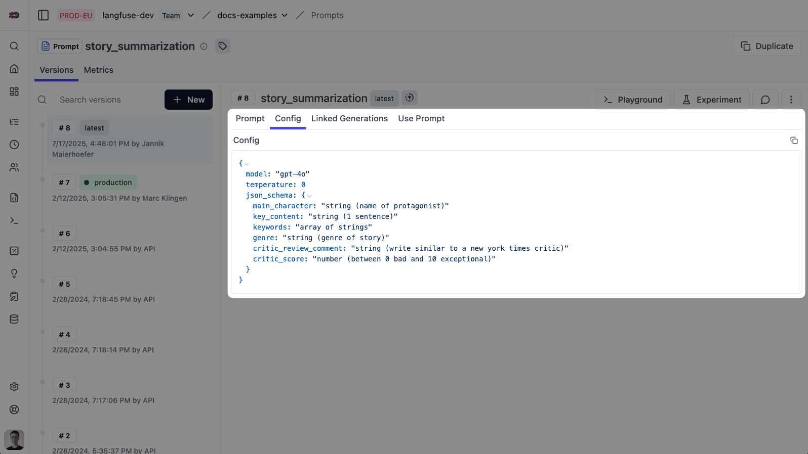 Prompt Config - Langfuse