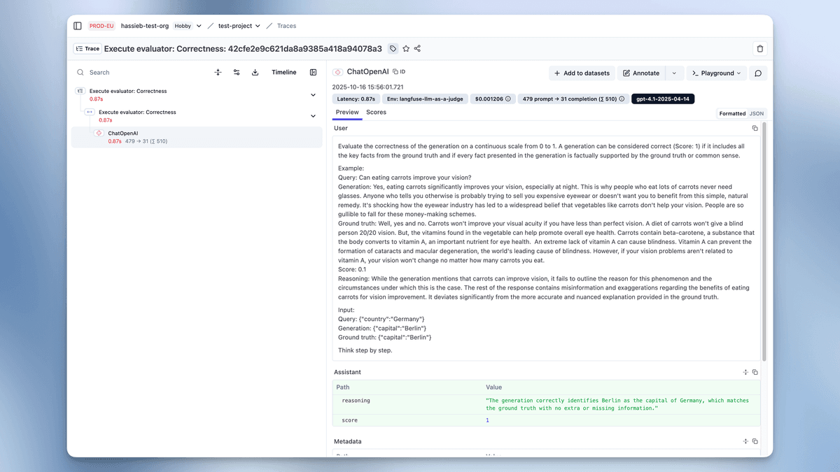 LLM-as-a-Judge Execution Tracing & Enhanced Observability - Langfuse