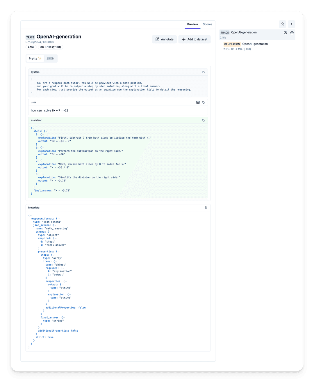 Observe OpenAI Structured Outputs with Langfuse - Langfuse