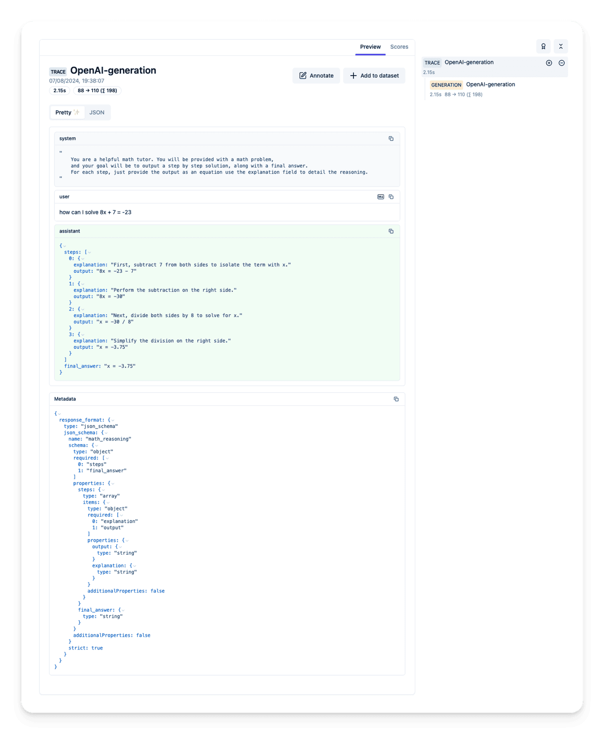Observe OpenAI Structured Outputs with Langfuse - Langfuse