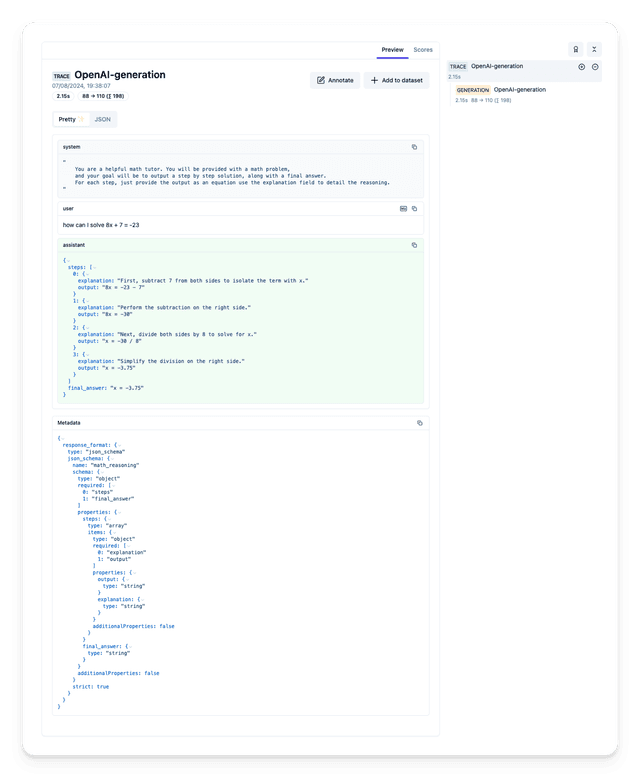 Observe OpenAI Structured Outputs with Langfuse - Langfuse