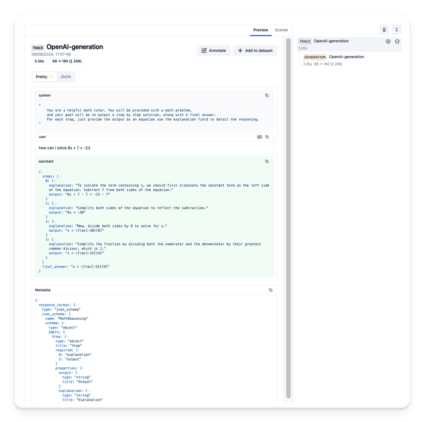 Observe OpenAI Structured Outputs with Langfuse - Langfuse