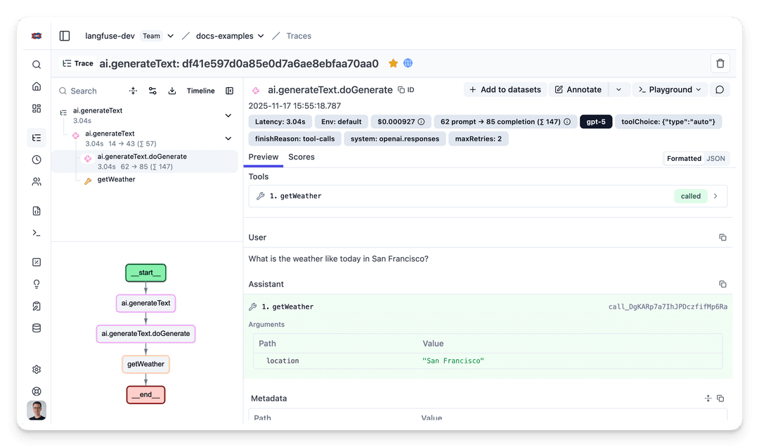 Observability and Tracing for the Vercel AI SDK - Langfuse