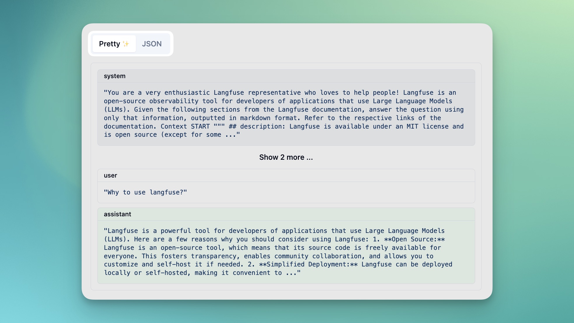 Improved UI for OpenAI Chat Messages - Langfuse