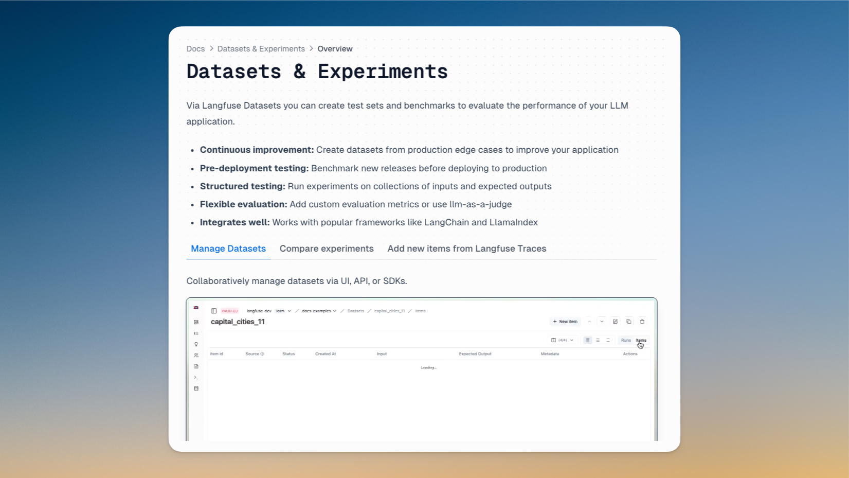 All new Datasets, Experimentation and Evaluation documentation - Langfuse
