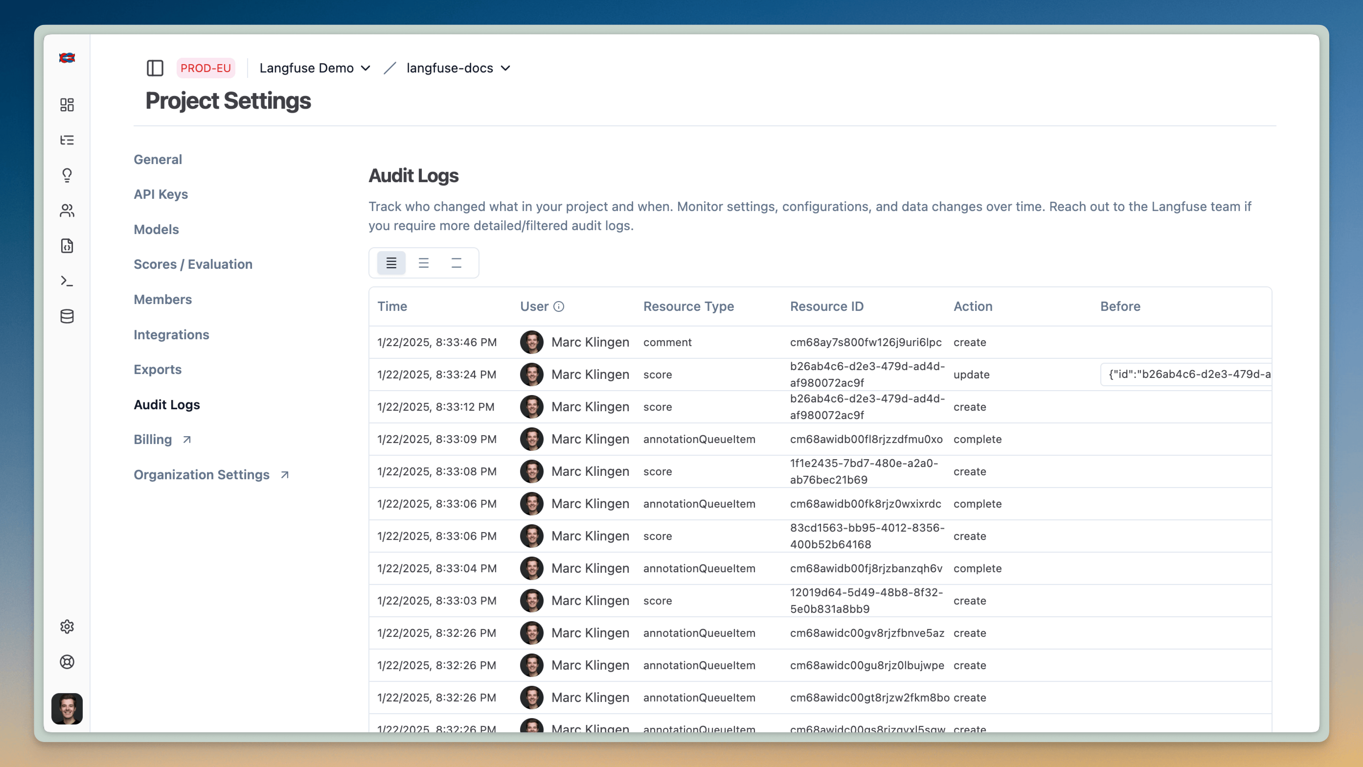 Audit Logs - Langfuse