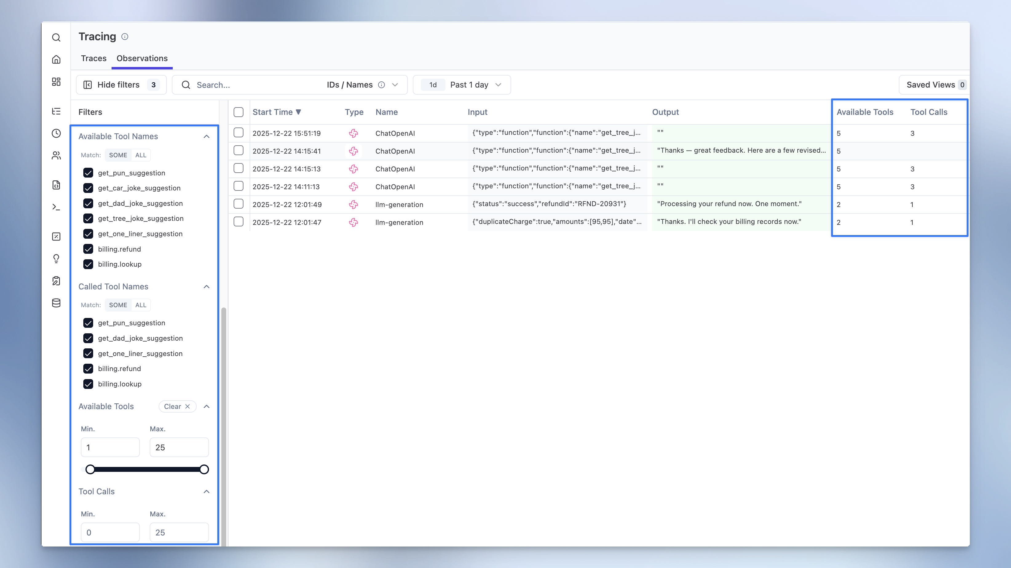 Filter Observations by Tool Calls and add Tool Calls to Dashboard ...